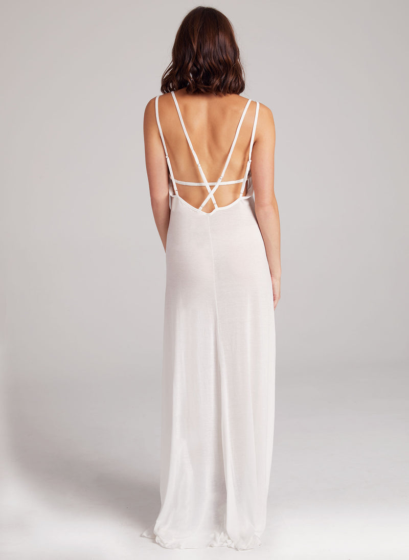 SUSTAINABLE SHEER MAXI DRESS WITH STRAPPY BACK AND FLOWING SKIRT IN ...